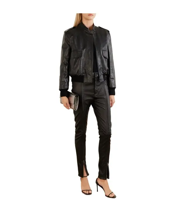 TOM FORD Shiny Leather Stand-collar Bomber Jacket