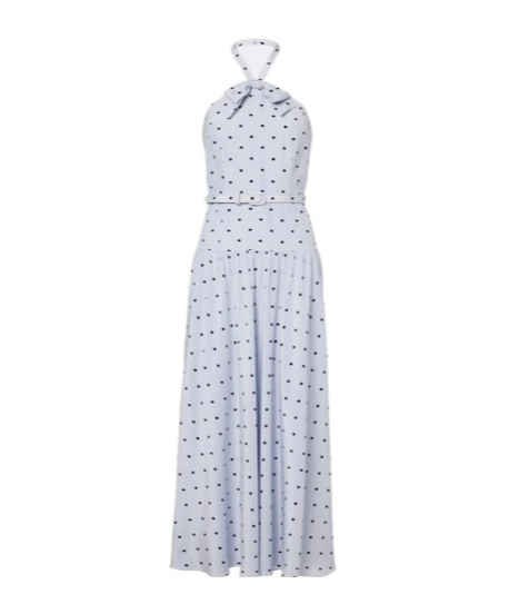 Alessandra Rich Belted Polka-dot Halterneck Silk Midi Dress - Blue
