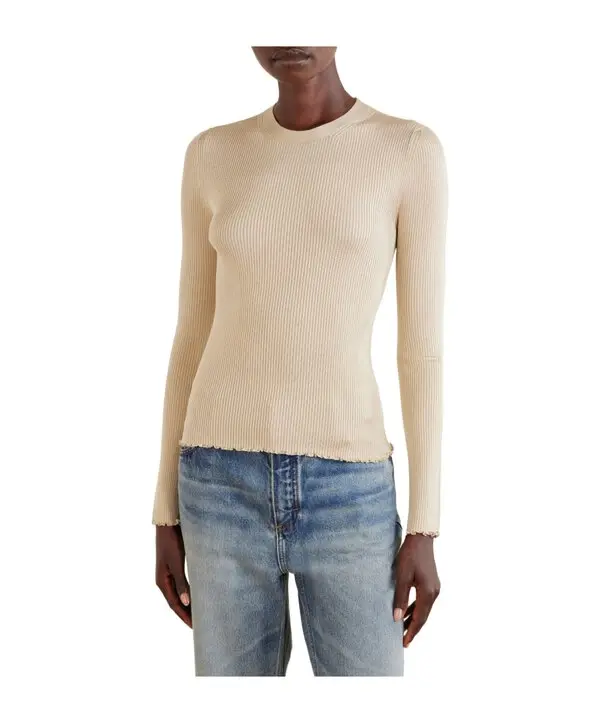 Alaïa Crew Neck Ribbed Slim Knit Top