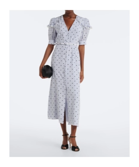 Alessandra Rich Belted Polka-dot Silk Midi Dress