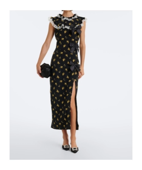 Alessandra Rich Floral Silk Gown With Bow Detail