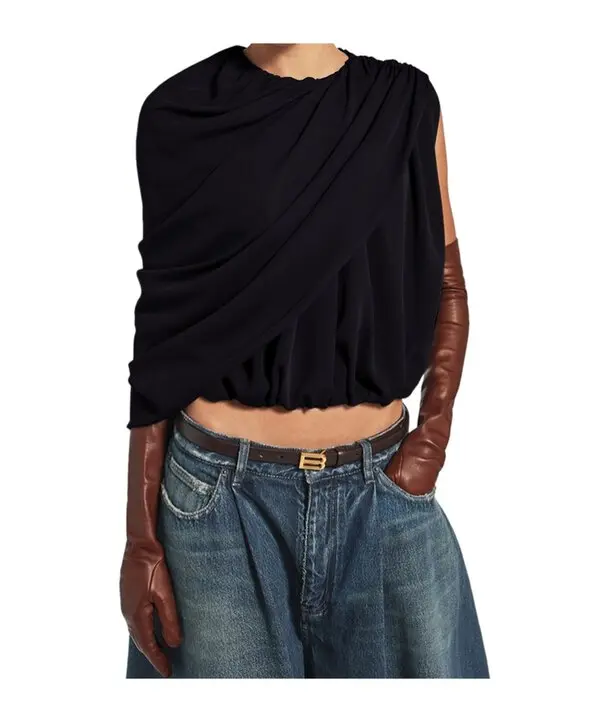 Balenciaga Asymmetric Draped Sleeveless Blouse - Black