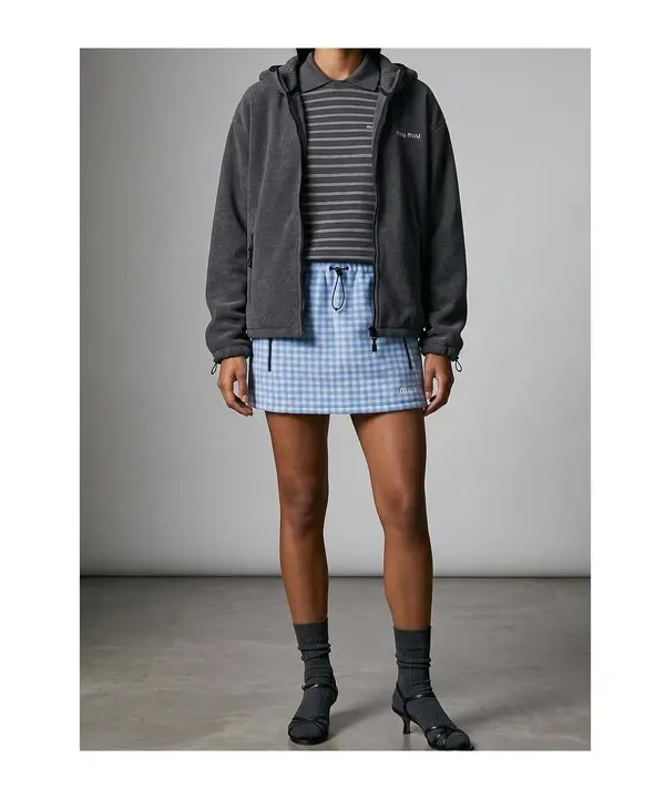 Miu Miu Striped Polo-collar Sweatshirt - Black