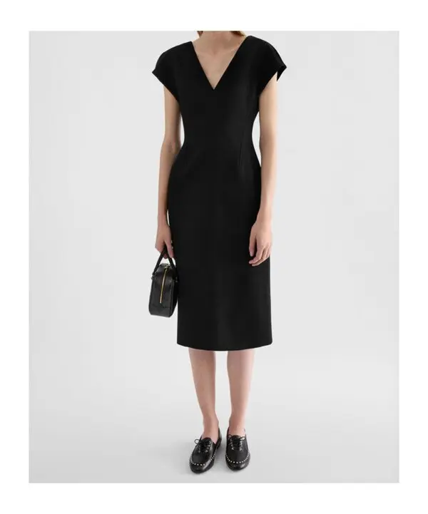 JIL SANDER Wool Sablé V-neck Dress