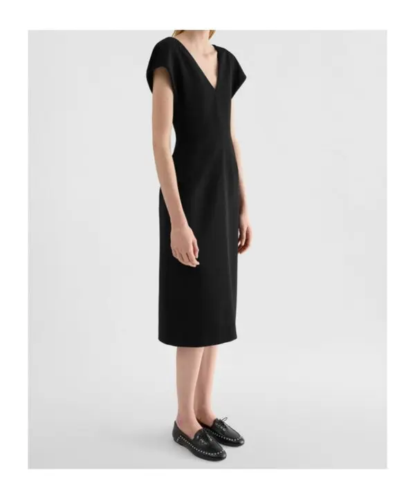 JIL SANDER Wool Sablé V-neck Dress