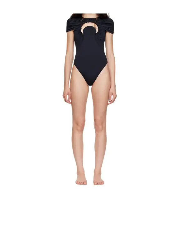 MARINE SERRE Short-sleeved Knitted One-piece Swimsuit