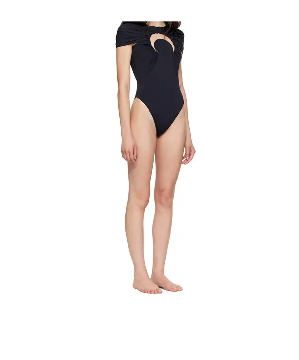 MARINE SERRE Short-sleeved Knitted One-piece Swimsuit