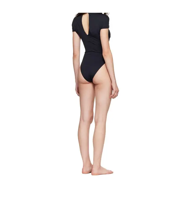 MARINE SERRE Short-sleeved Knitted One-piece Swimsuit