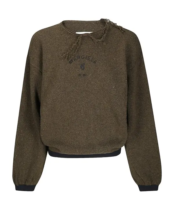 MAISON MARGIELA Cotton Knit Jumper With Voluminous Sleeves - Khaki
