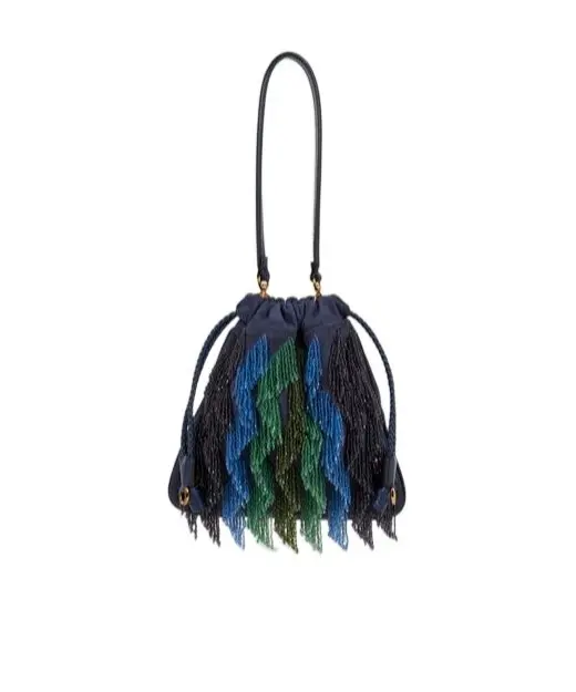 Etro Small Suede Kalispera Bag With Multicoloured Beads - Blue