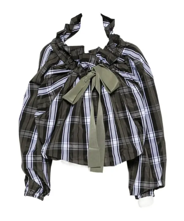 PATOU High Neck Lantern Sleeve Bow Detail Top - Black
