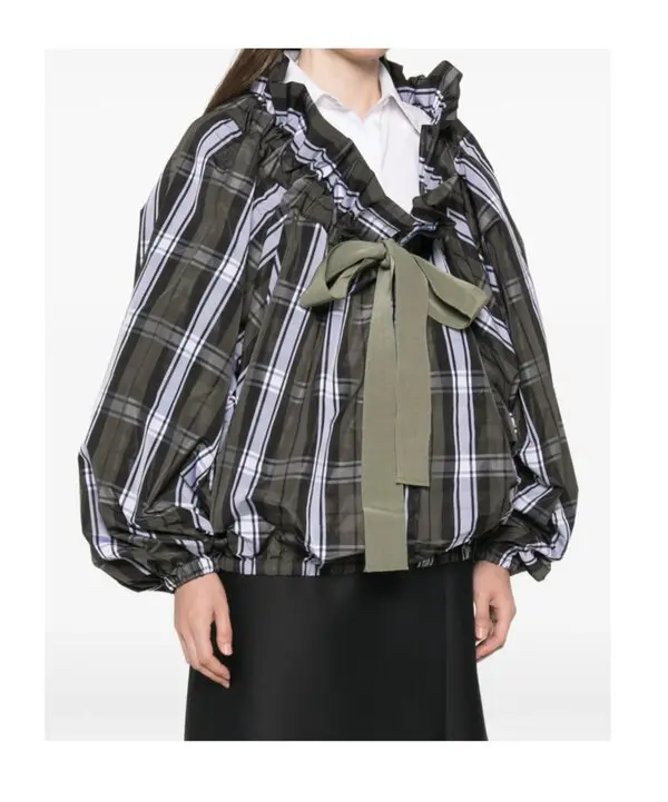 PATOU High Neck Lantern Sleeve Bow Detail Top - Black