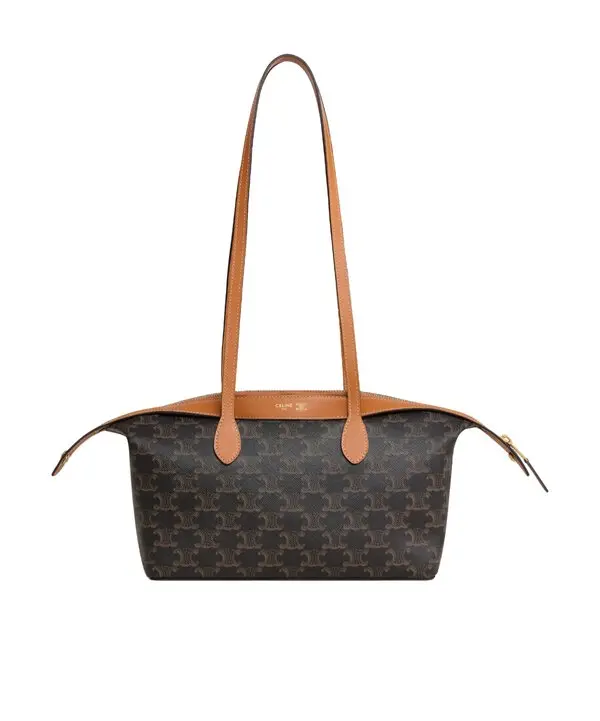 Celine Small Duffle Bag In Triomphe Canvas And Natural Calfskin - Honey