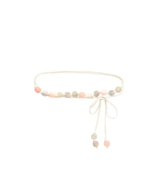 ERES Fabric String Belt With Marbled Disc Beads - White
