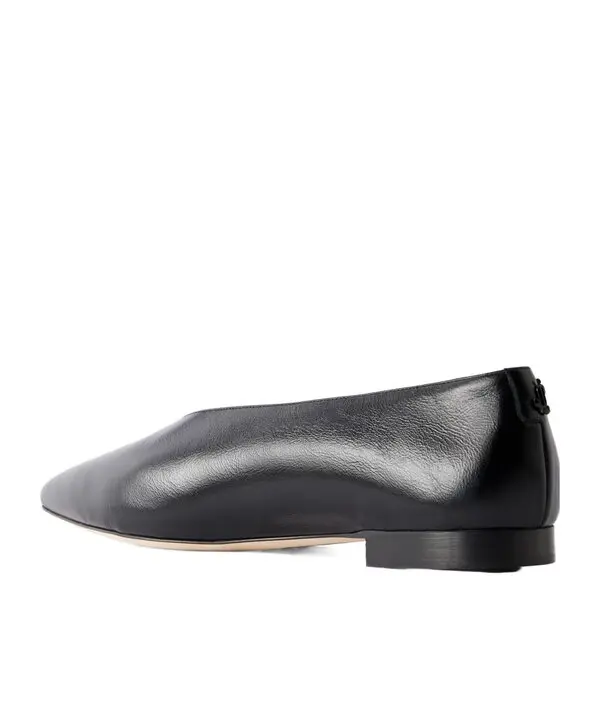 JIMMY CHOO Leather Pointed Flat Slip-on Shoes With Metal Ornament - Black