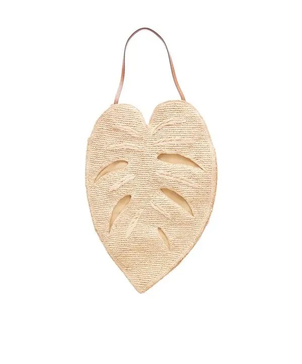 Staud Light Beige Heart-shaped Straw Bag