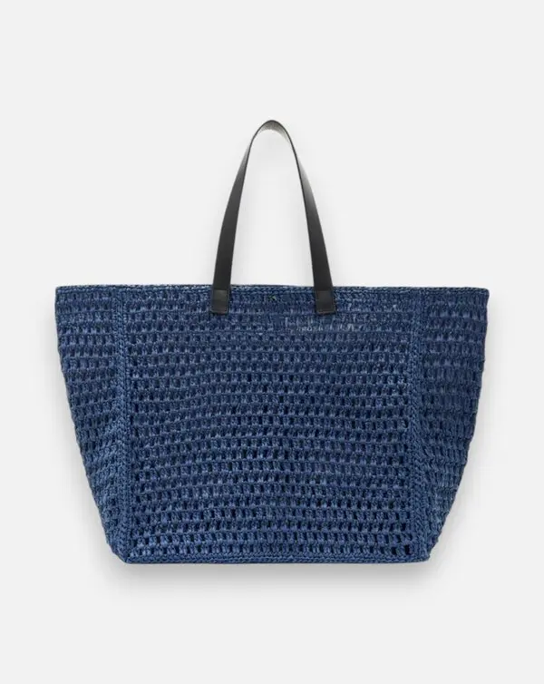 ANINE BING Rio Large Woven Tote Bag - Navy Blue