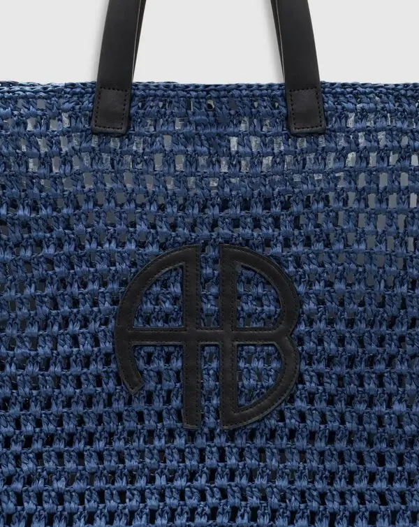 ANINE BING Rio Large Woven Tote Bag - Navy Blue