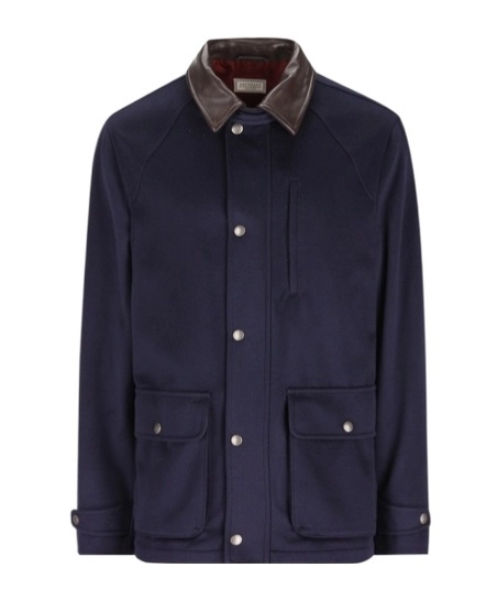 Brunello Cucinelli Snap-front Stand-collar Coat - Dark Blue
