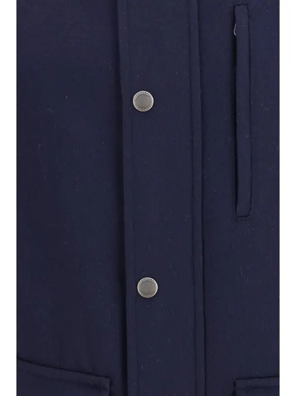 Brunello Cucinelli Snap-front Stand Collar Coat - Dark Blue