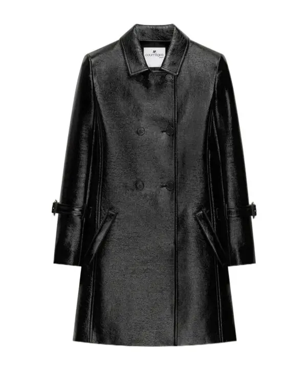 COURREGES Double-breasted Vinil Coat - Black