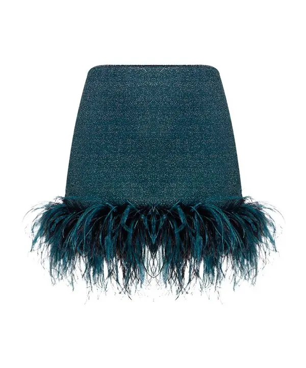 Oseree Feather-trimmed Skirt - Blue