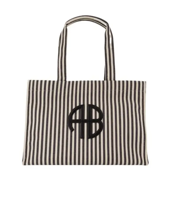 ANINE BING Lara Tote White And Black Stripe
