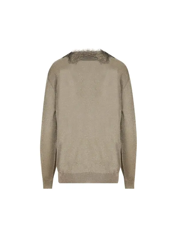 Valentino Garavani V-neck Lace-trimmed Metallic Sweater - Nude
