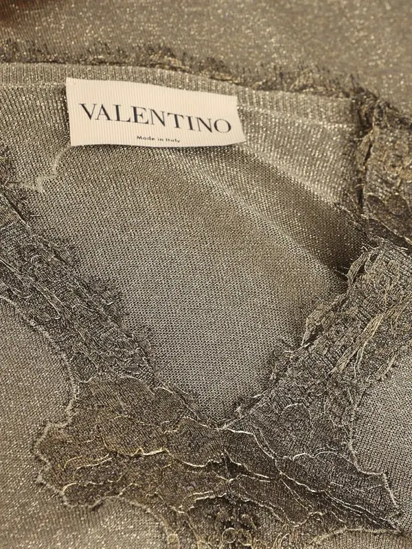 Valentino Garavani V-neck Lace-trimmed Metallic Sweater - Nude