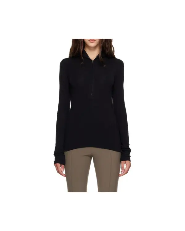 MUGLER Long Sleeve High Neck Zip Up Top - Black