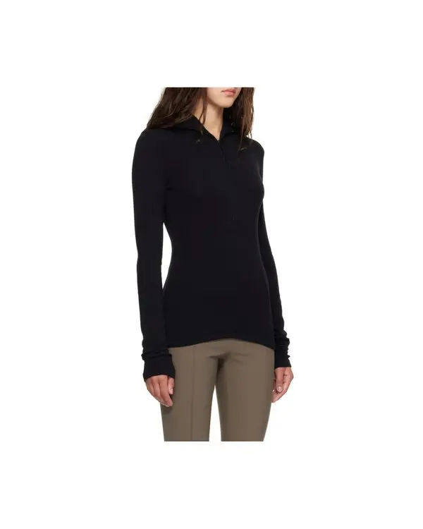 MUGLER Long Sleeve High Neck Zip Up Top - Black