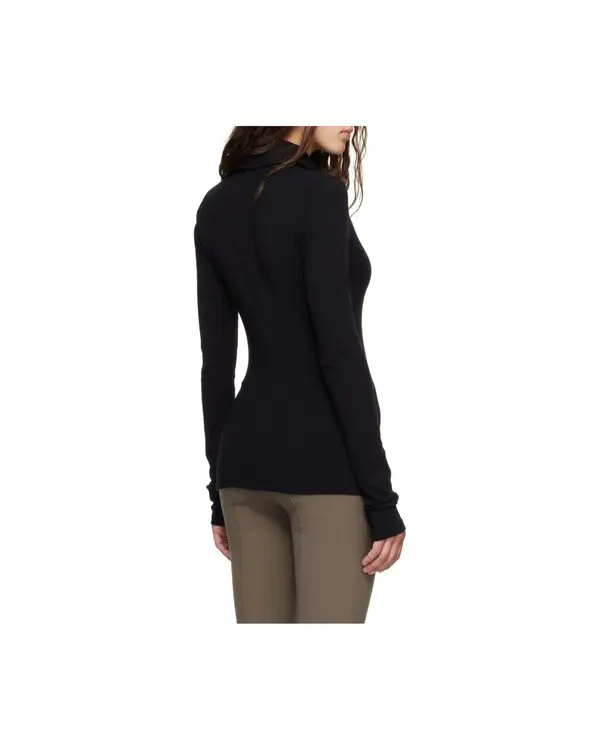 MUGLER Long Sleeve High Neck Zip Up Top - Black