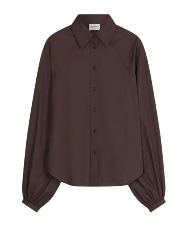 Closed Balloon Sleeve Shirt - Brown
