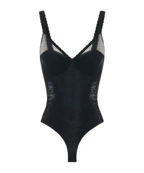 Elisabetta Franchi Bodysuit In Knit And Lace Fabric - Black