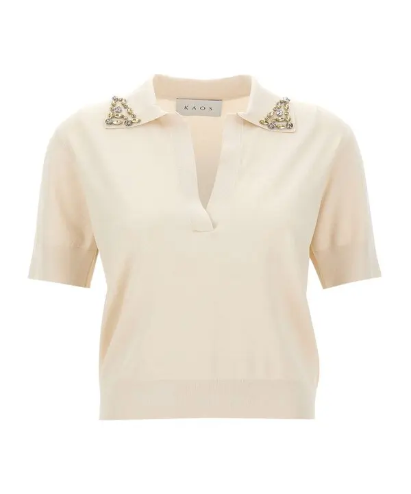KAOS Embellished Collar Knitted Polo Top