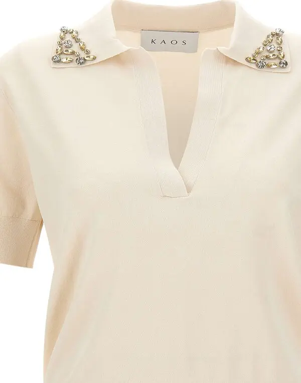 KAOS Embellished Collar Knitted Polo Top