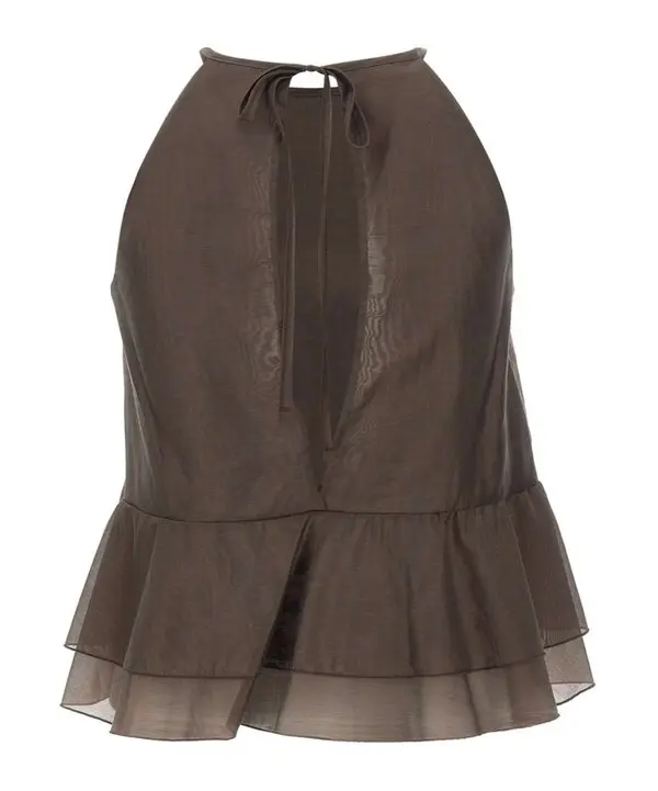 KAOS Sleeveless Ruffled V-neck Top