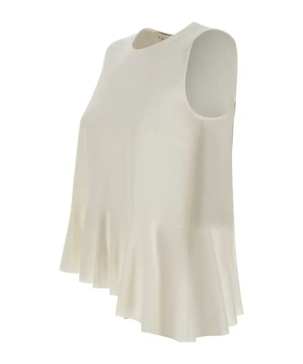 KAOS Sleeveless Asymmetrical Ruffled Hem Top - Cream