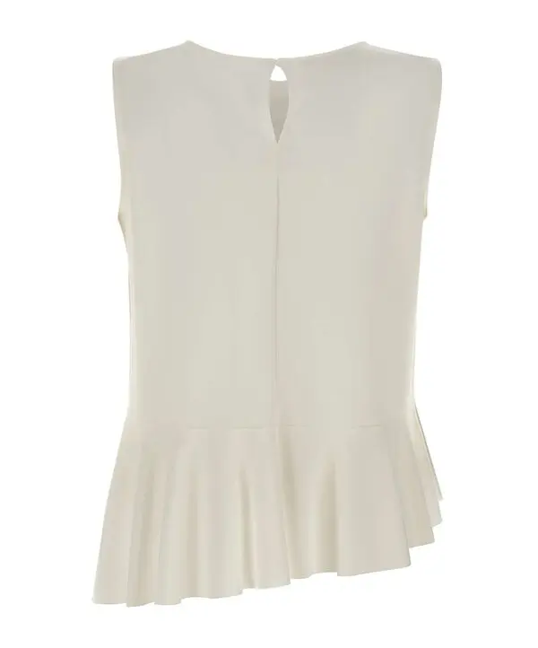 KAOS Sleeveless Asymmetrical Ruffled Hem Top - Cream
