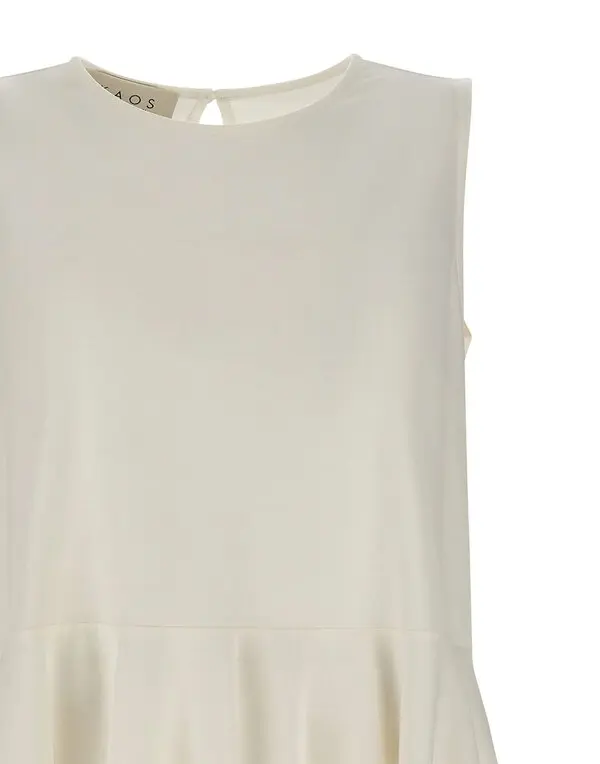 KAOS Sleeveless Asymmetrical Ruffled Hem Top - Cream