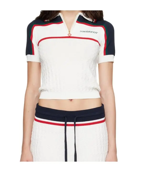 Casablanca Textured Zip Polo Top