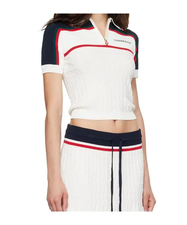 Casablanca Textured Zip Polo Top