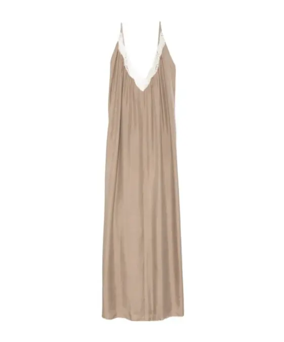 ALYSI Maxi Slip Dress With Lace Trim - Nude
