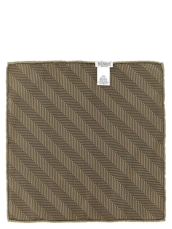 Brunello Cucinelli Chevron-pattern Silk Pocket Square - Brown