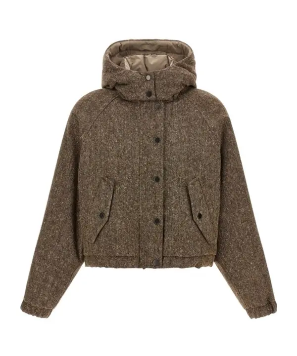 Brunello Cucinelli Cropped Down Jacket With Detachable Hood - Brown