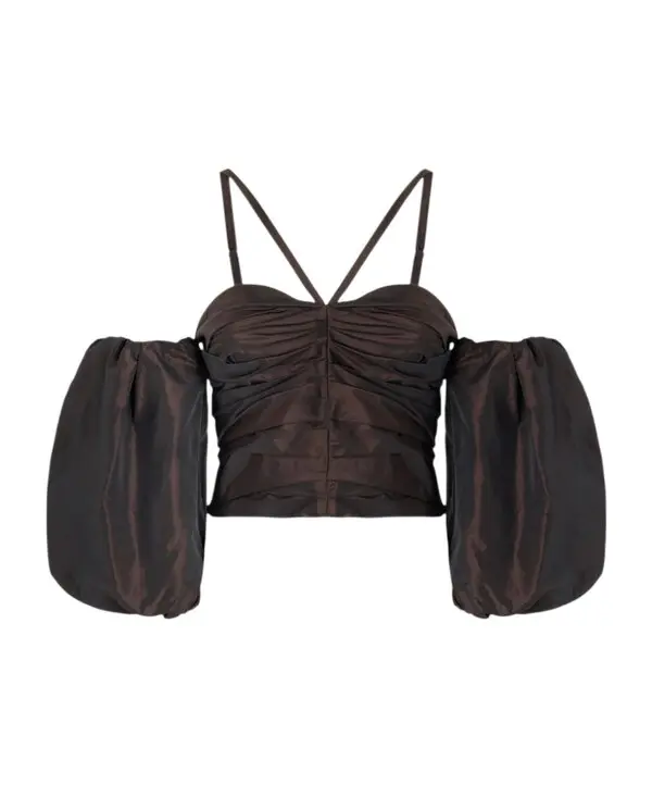 Pinko Crop Top With Puff Sleeves - Brown