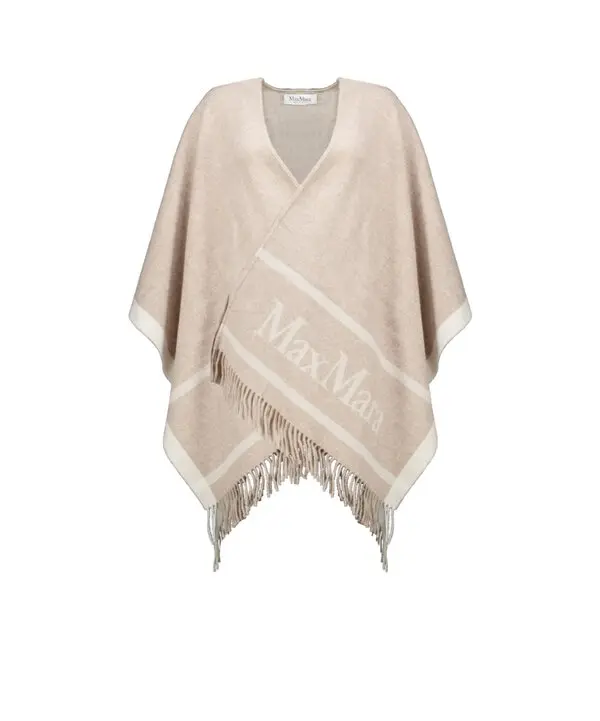Max Mara Hilde Logo-intarsia Fringed Cape - Light Brown