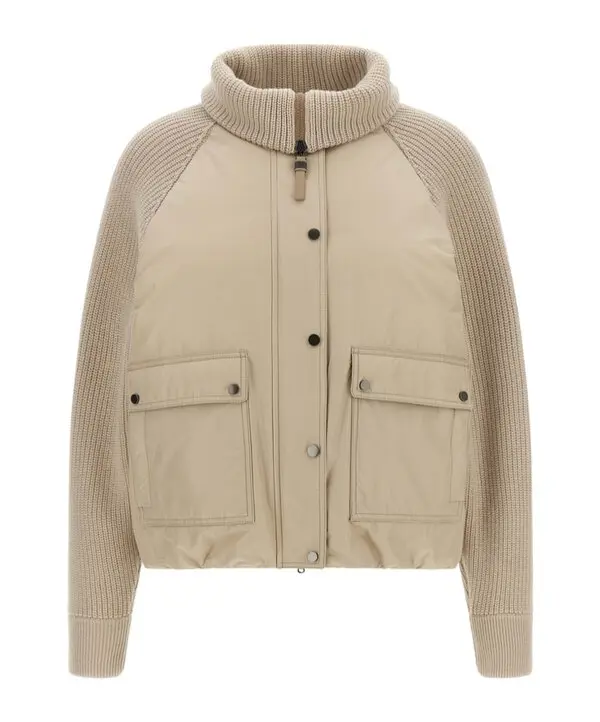 Brunello Cucinelli Knit Insert Cropped Down Jacket - Beige