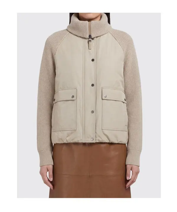 Brunello Cucinelli Knit Insert Cropped Down Jacket - Beige