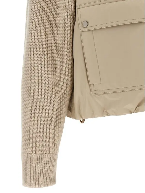 Brunello Cucinelli Knit Insert Cropped Down Jacket - Beige